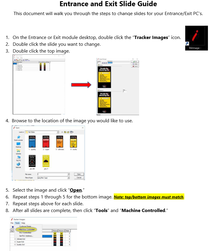 Changing Exit and Entrance module slides – Tommy Car Wash Systems